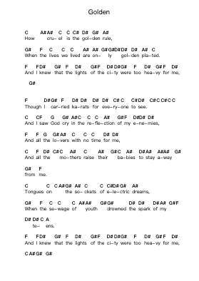 Golden notas de letras de piano por Fall Out Boy