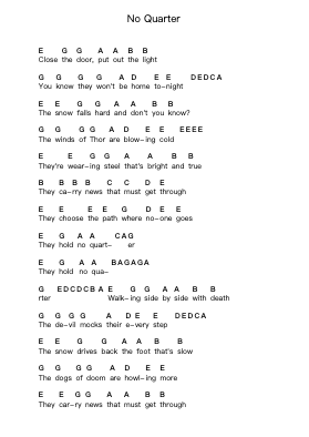 No Quarter Piano letter notes by Led Zeppelin