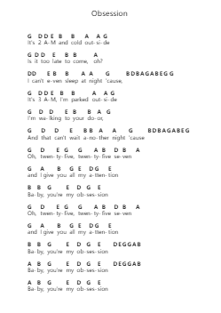 Obsession Piano letter notes by Vice