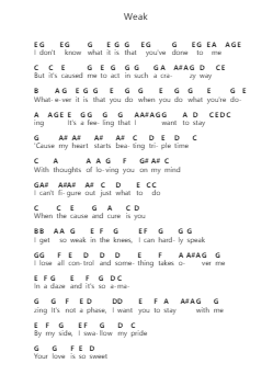 Weak Piano letter notes by SWV