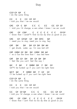 Stay Piano letter notes by The Kid LAROI