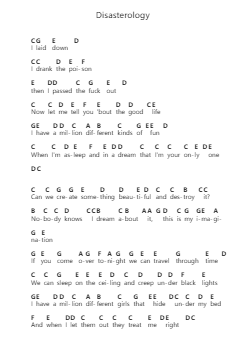 Disasterology notas de letras de piano por Pierce the Veil