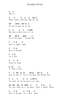 Sunday Driver Piano letter notes by The Raconteurs
