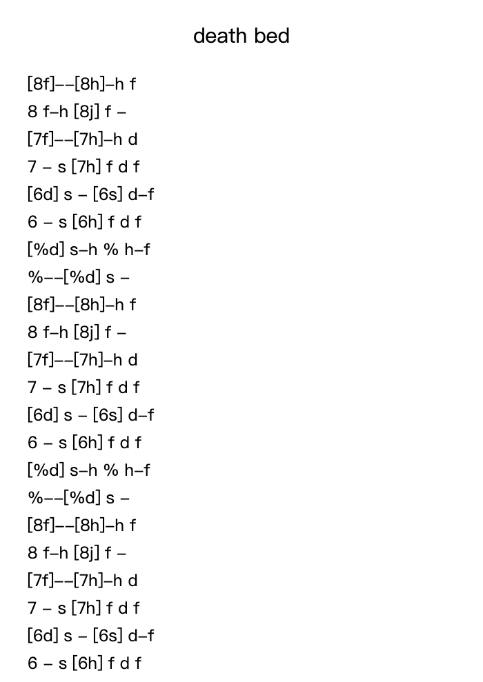 death bed Roblox Piano Sheet by Powfu/beabadoobee