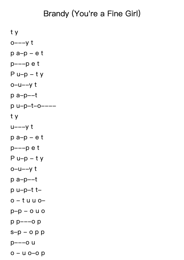 Brandy (You're a Fine Girl) Roblox Piano Sheet by Elliot Lurie
