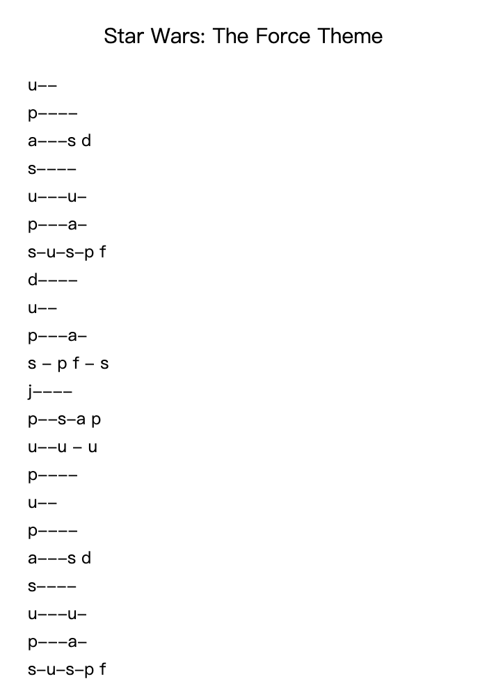 Star Wars: The Force Theme Roblox Piano Sheet by John Williams