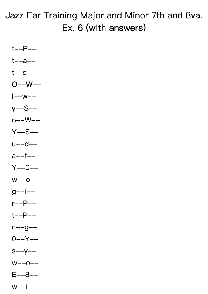 Jazz Ear Training Major and Minor 7th and 8va. Ex. 6 (with answers ...