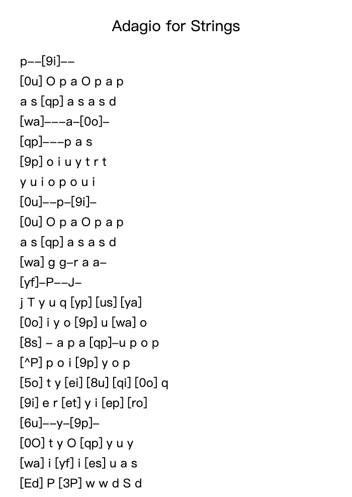 Adagio for Strings, Op. 11 Roblox Piano Sheet by Samuel Barber