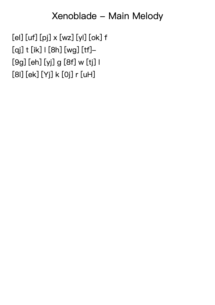 Xenoblade - Main Melody Roblox Piano Sheet by Yoko Shimomura