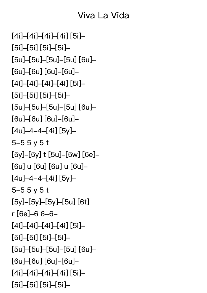Viva La Vida Roblox Piano Sheet by Coldplay
