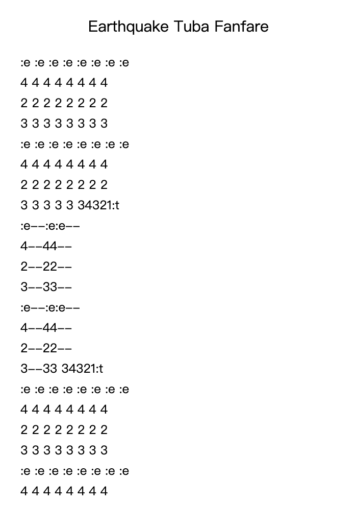 Earthquake Tuba Fanfare Roblox piano keyboard sheets by Martin Miller ...