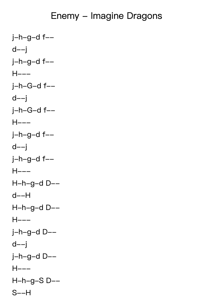 Enemy - Imagine Dragons Roblox Piano Sheet by Imagine Dragons