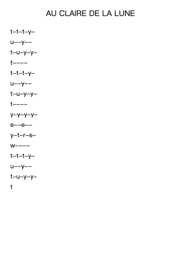 Au claire de la lune Roblox Piano Sheet by Traditional French