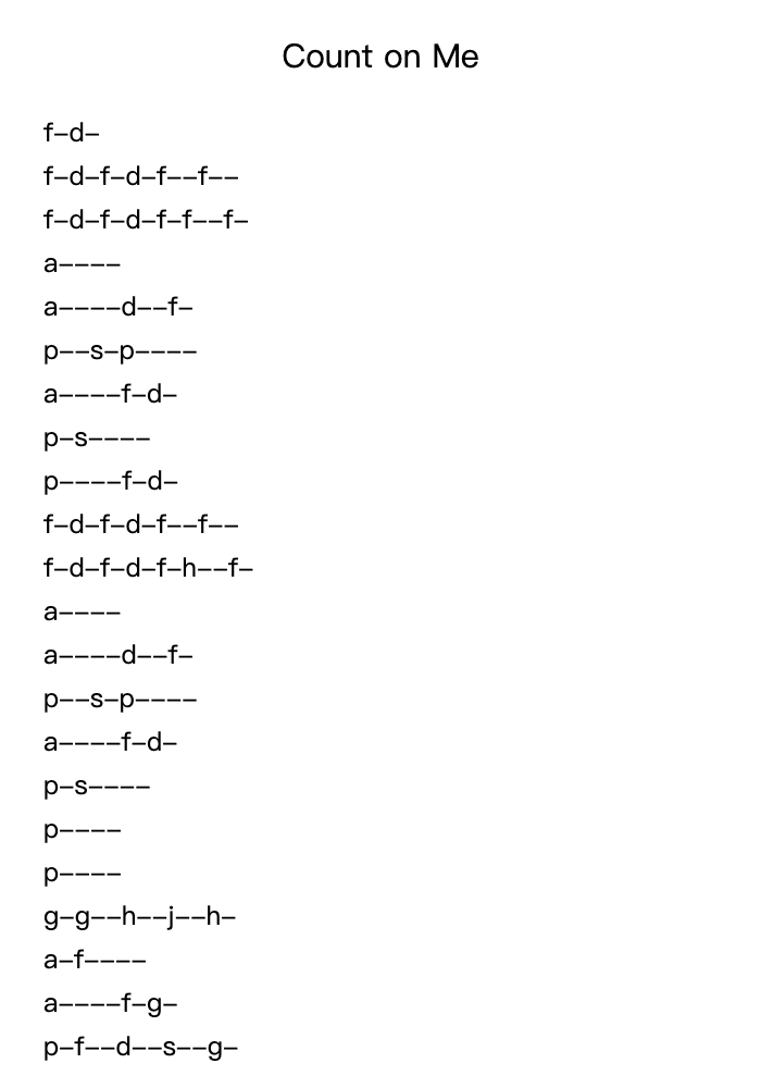 Count on Me Roblox Piano Sheet by Bruno Mars