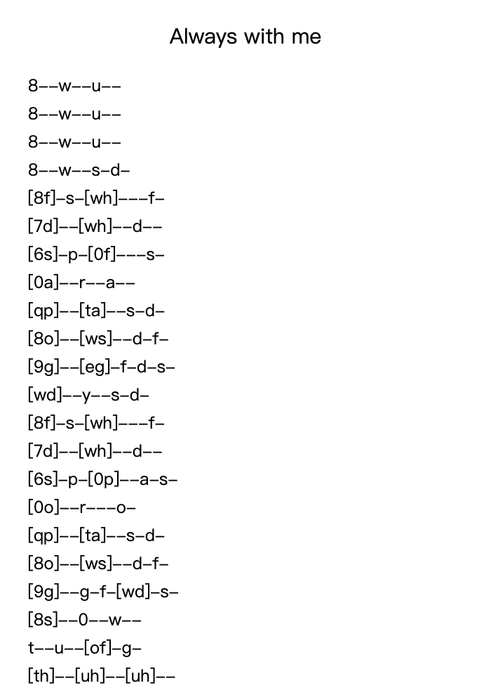 Always with Me Roblox Piano Sheet by 久石让