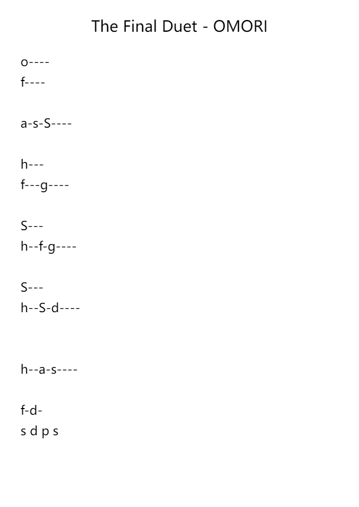 The Final Duet - OMORI Roblox Piano Sheet by Pedro Silva
