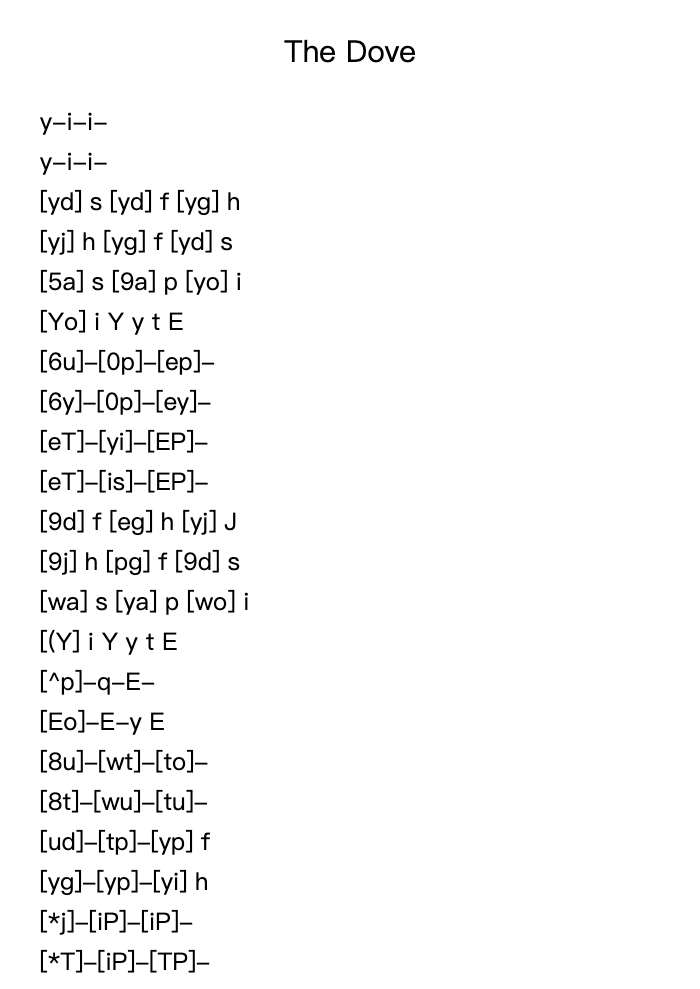 The Dove Roblox Piano Sheet by knownlyt