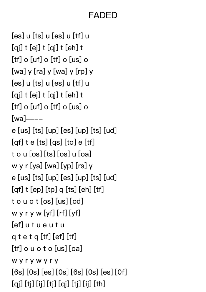 FADED Roblox Piano Sheet by Alan Walker
