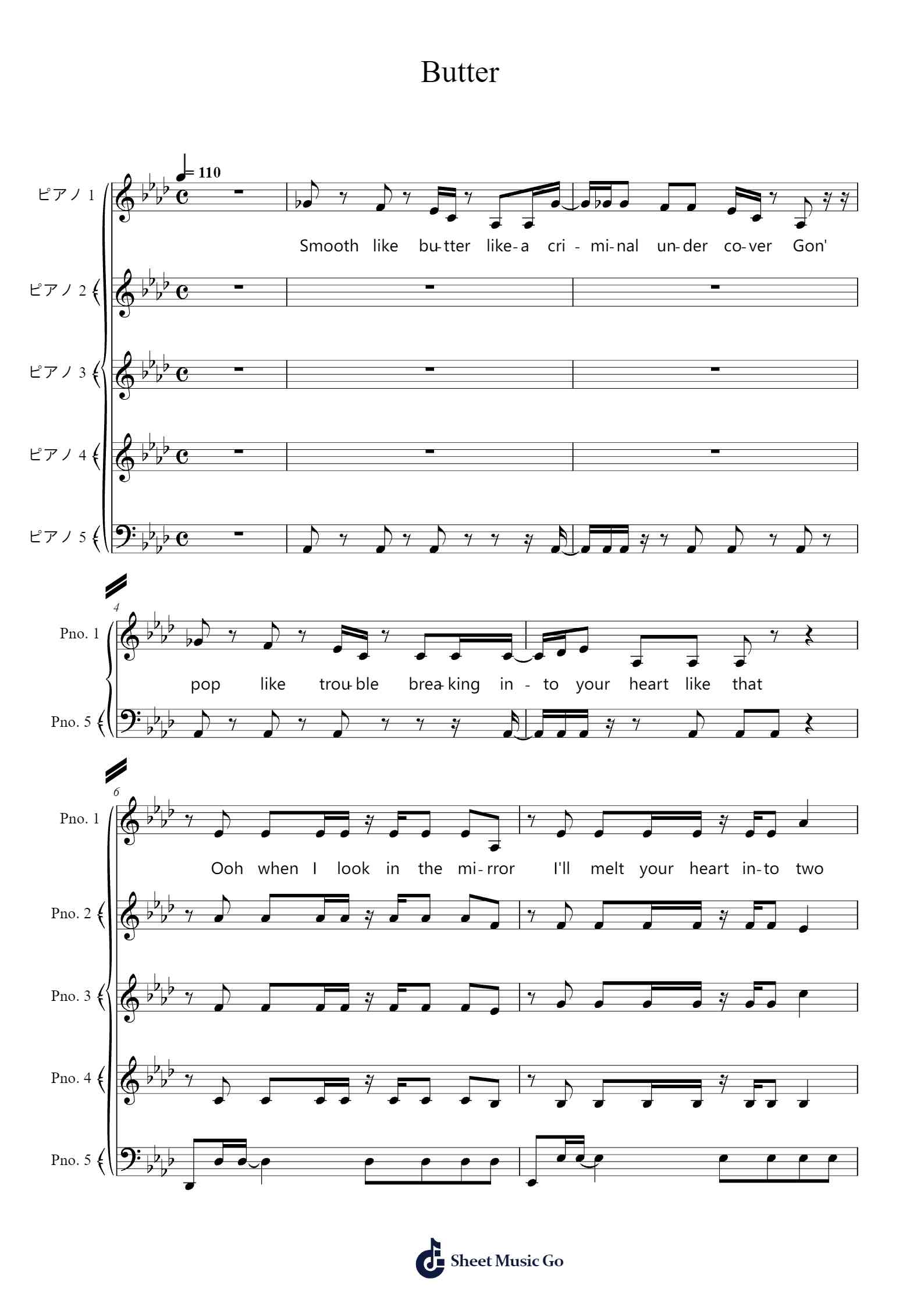 Butter Sheet Music by BTS-Arr.Temky Pisoll