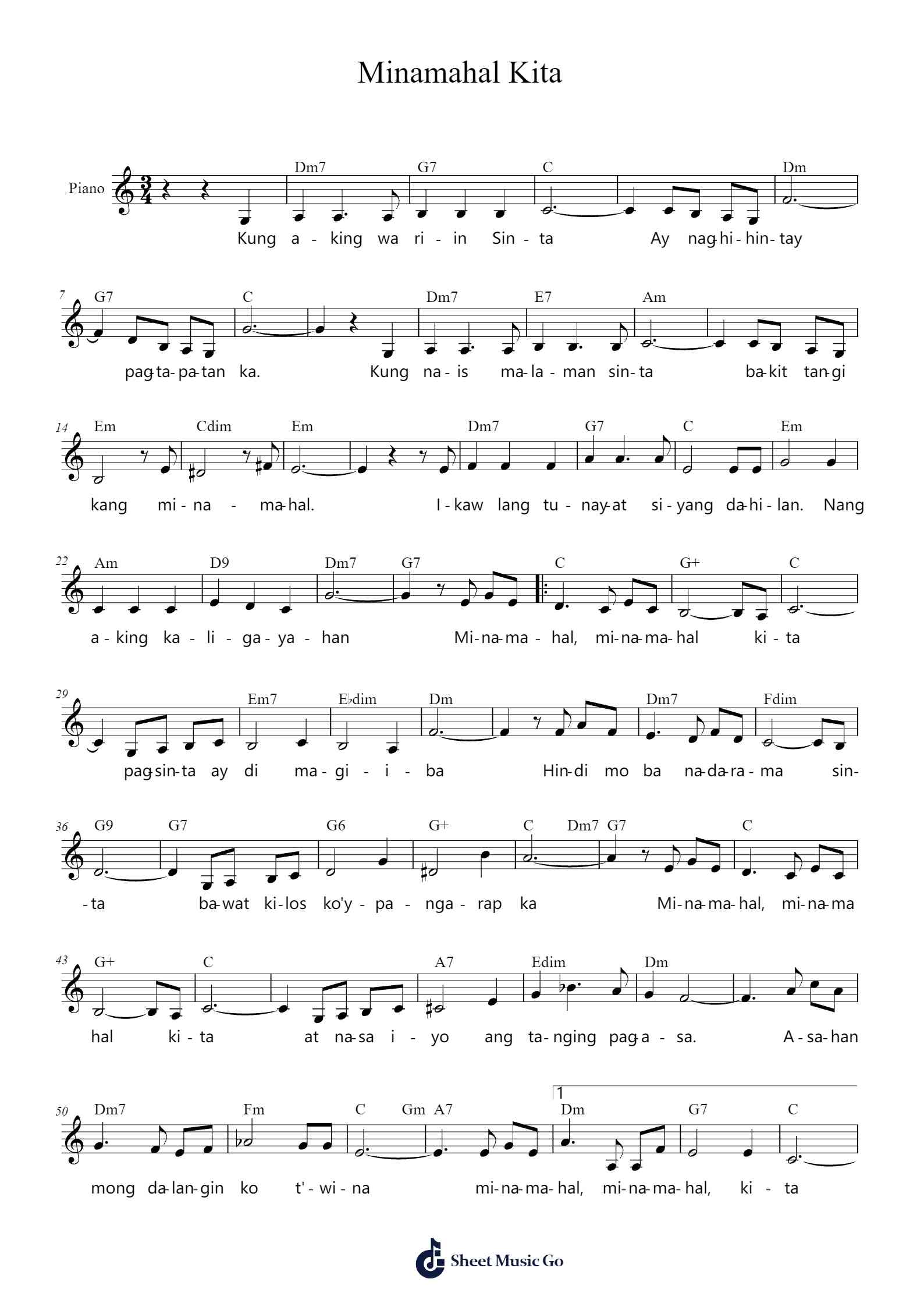 Minamahal Kita Sheet Music by Mike Velarde Jr-Arr.Thomptab