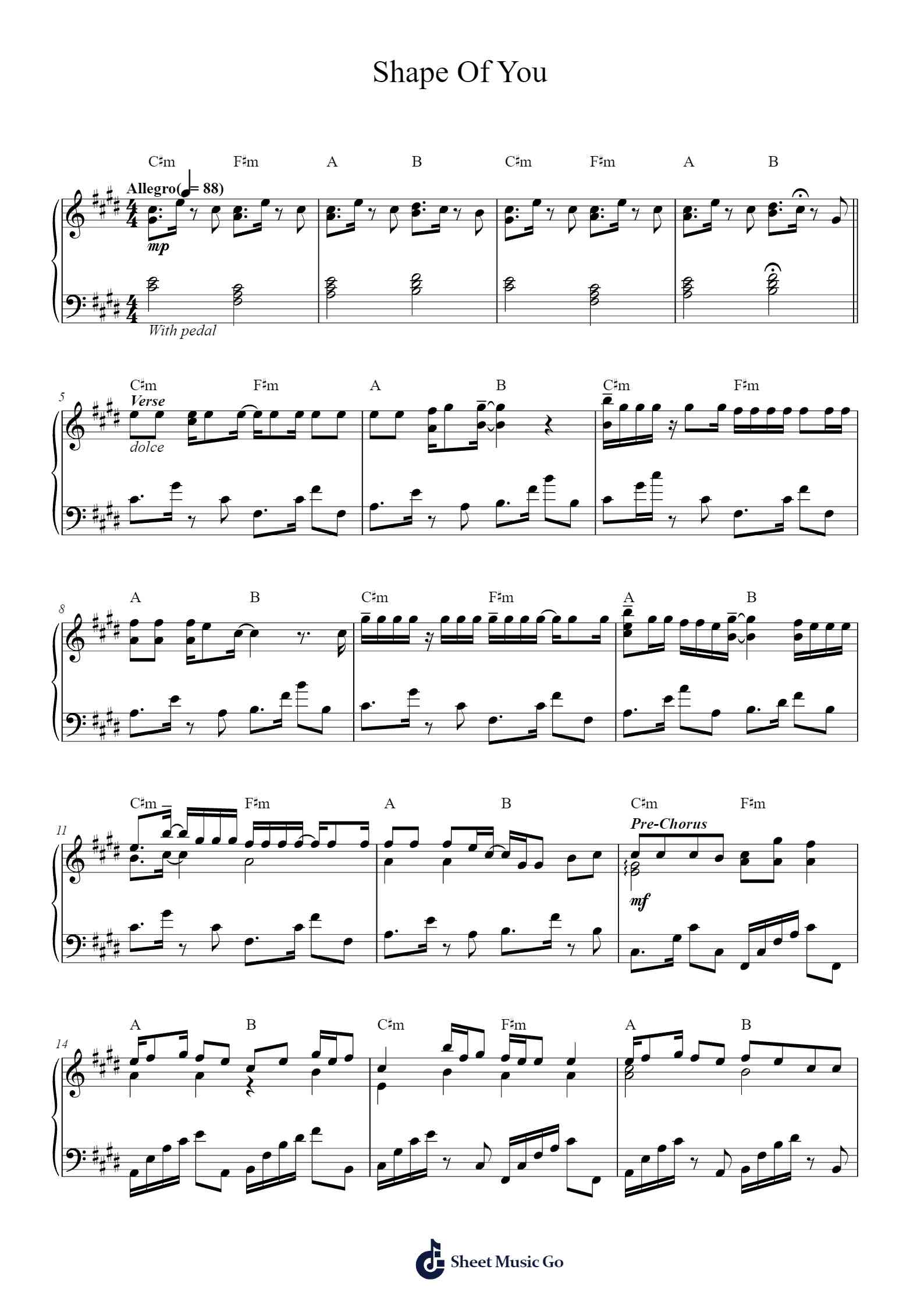Shape Of You Sheet Music by Ed Sheeran-Arr.Cashshop