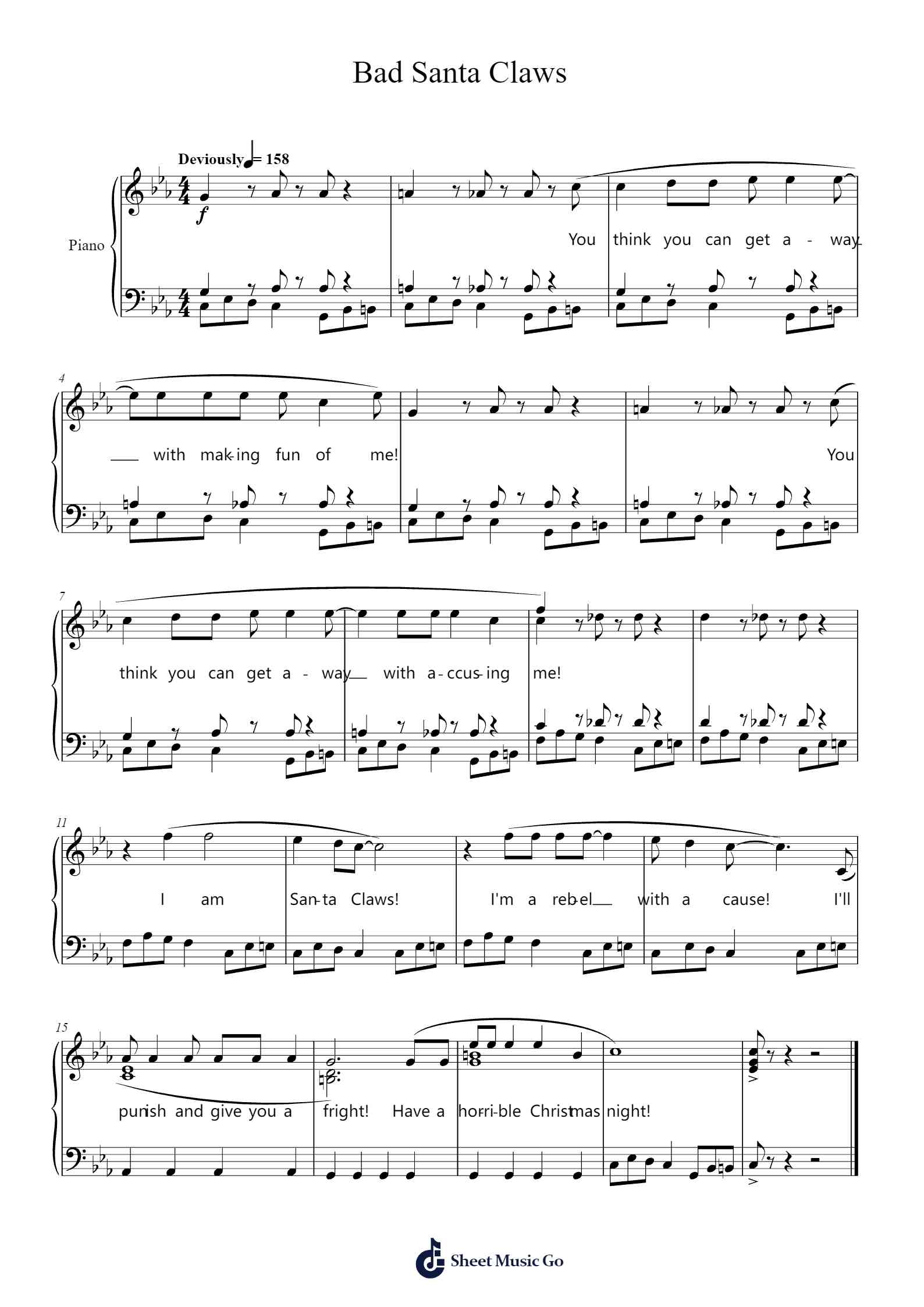 Bad Santa Claws Sheet Music by Bad Santa Claws-Arr.Crichriet Hawreen