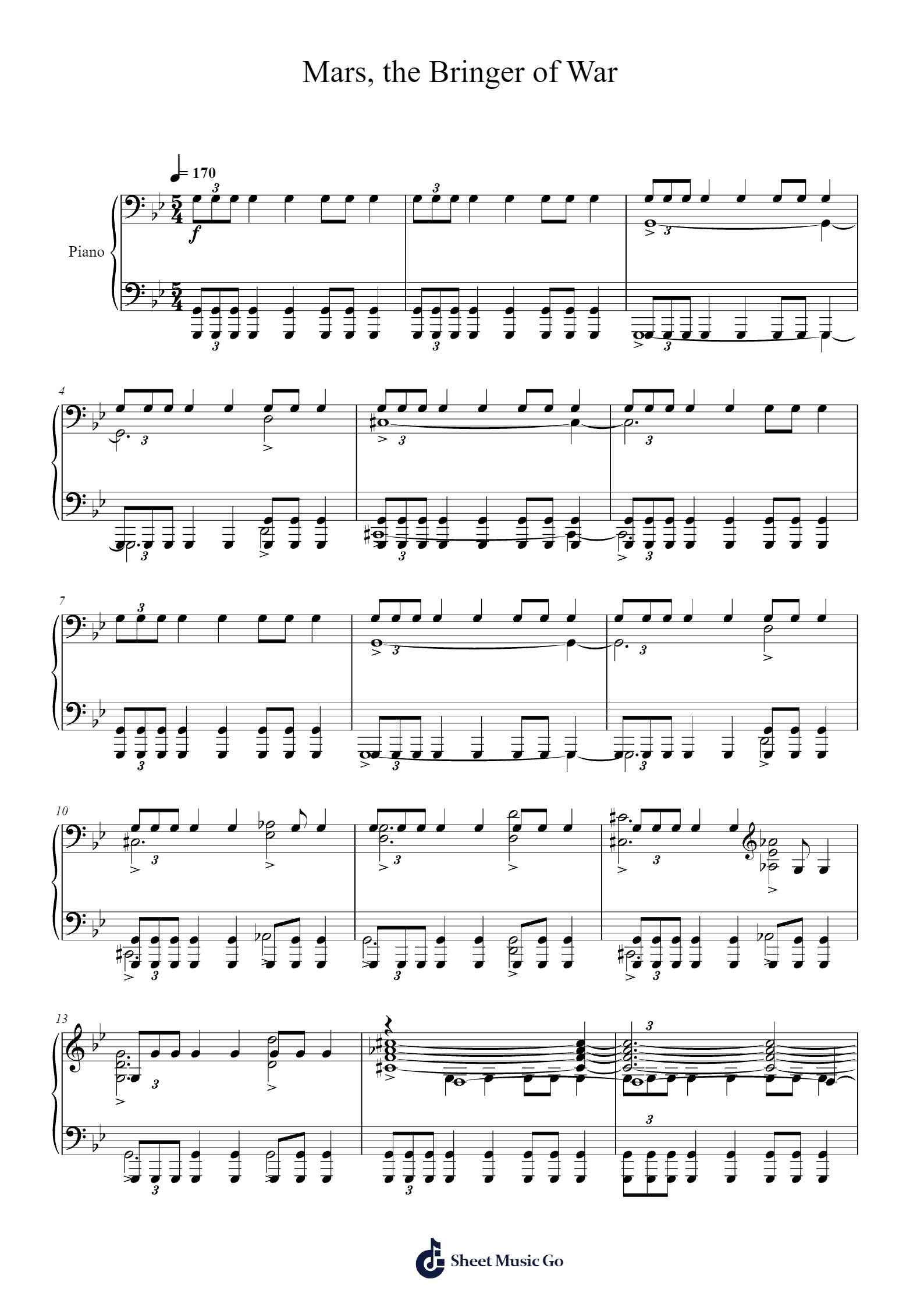 Mars, the Bringer of War Sheet Music by Gustav Holst-Arr.Kriso Dolclaire