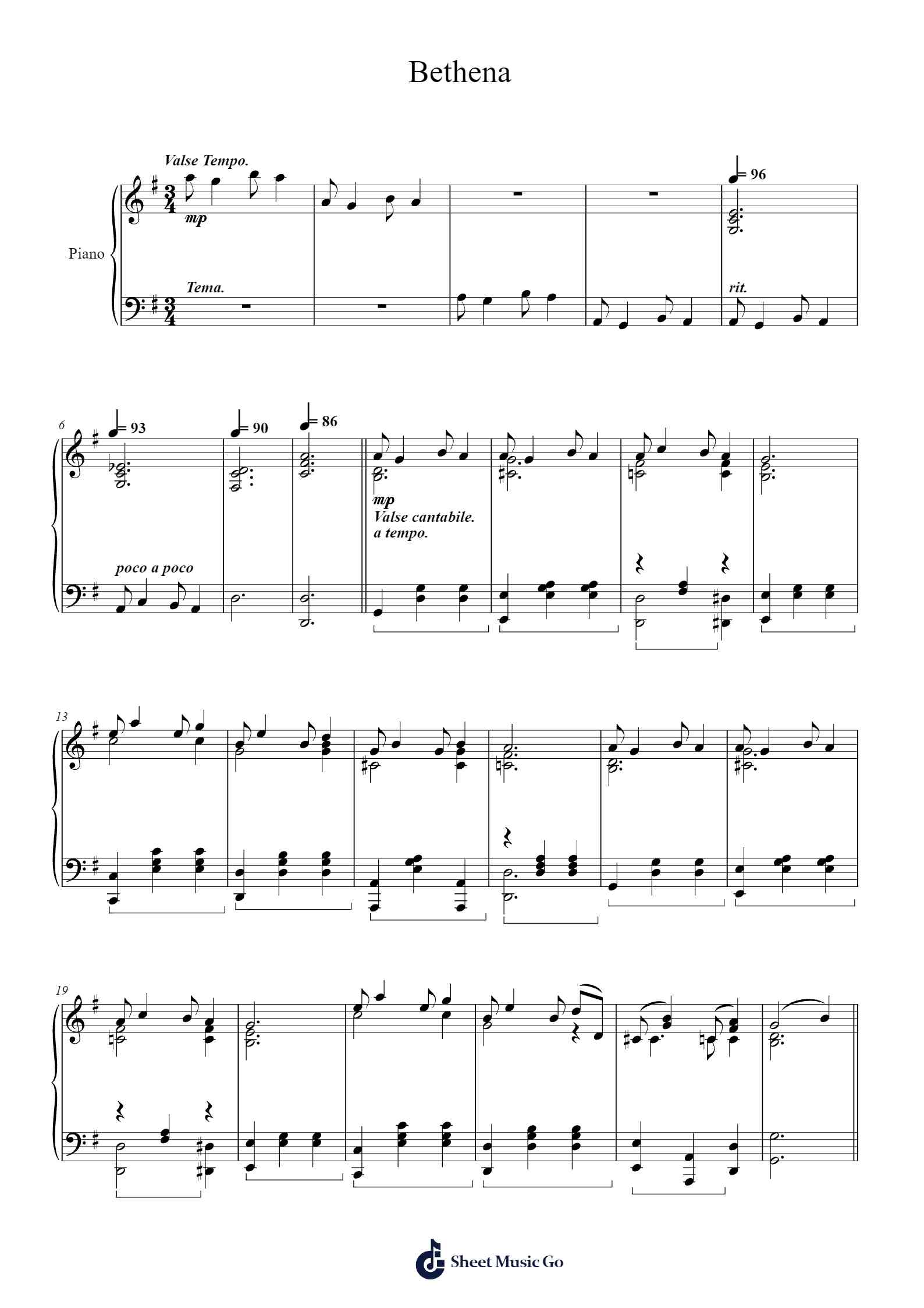 Bethena Sheet Music by Scott Joplin-Arr.Sainsthea Flind