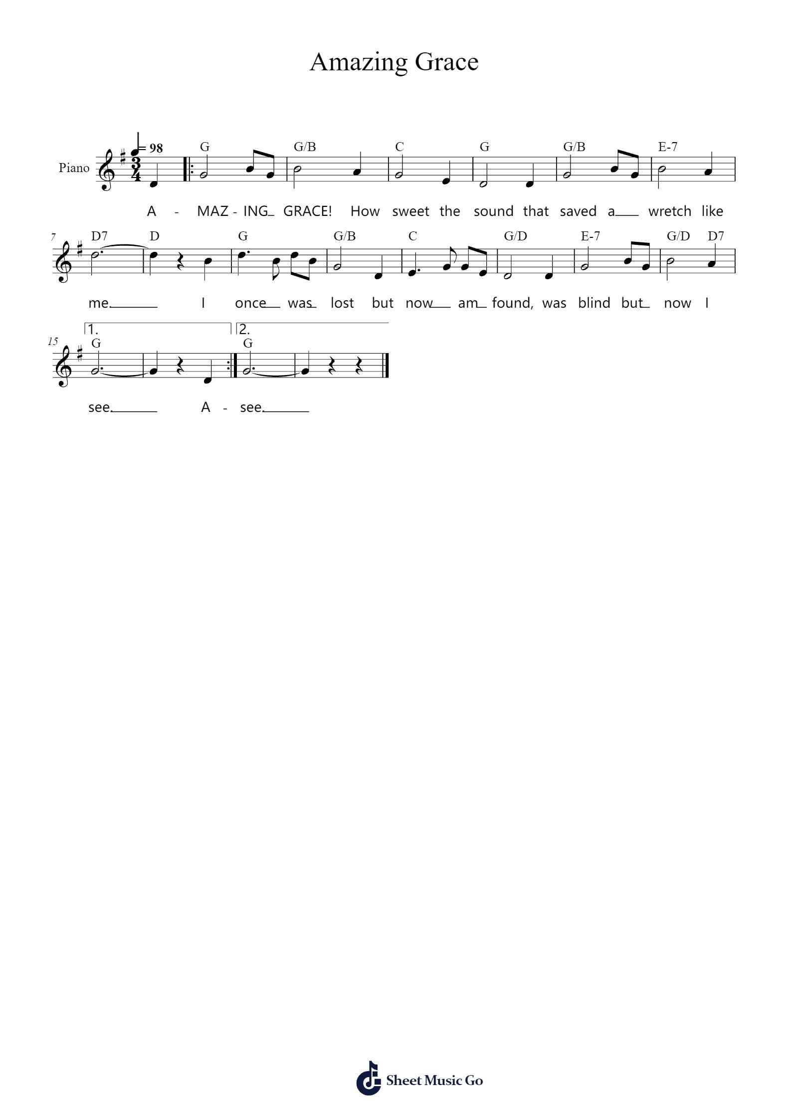 Amazing Grace Sheet Music by Misc Praise Songs-Arr.Twainsel