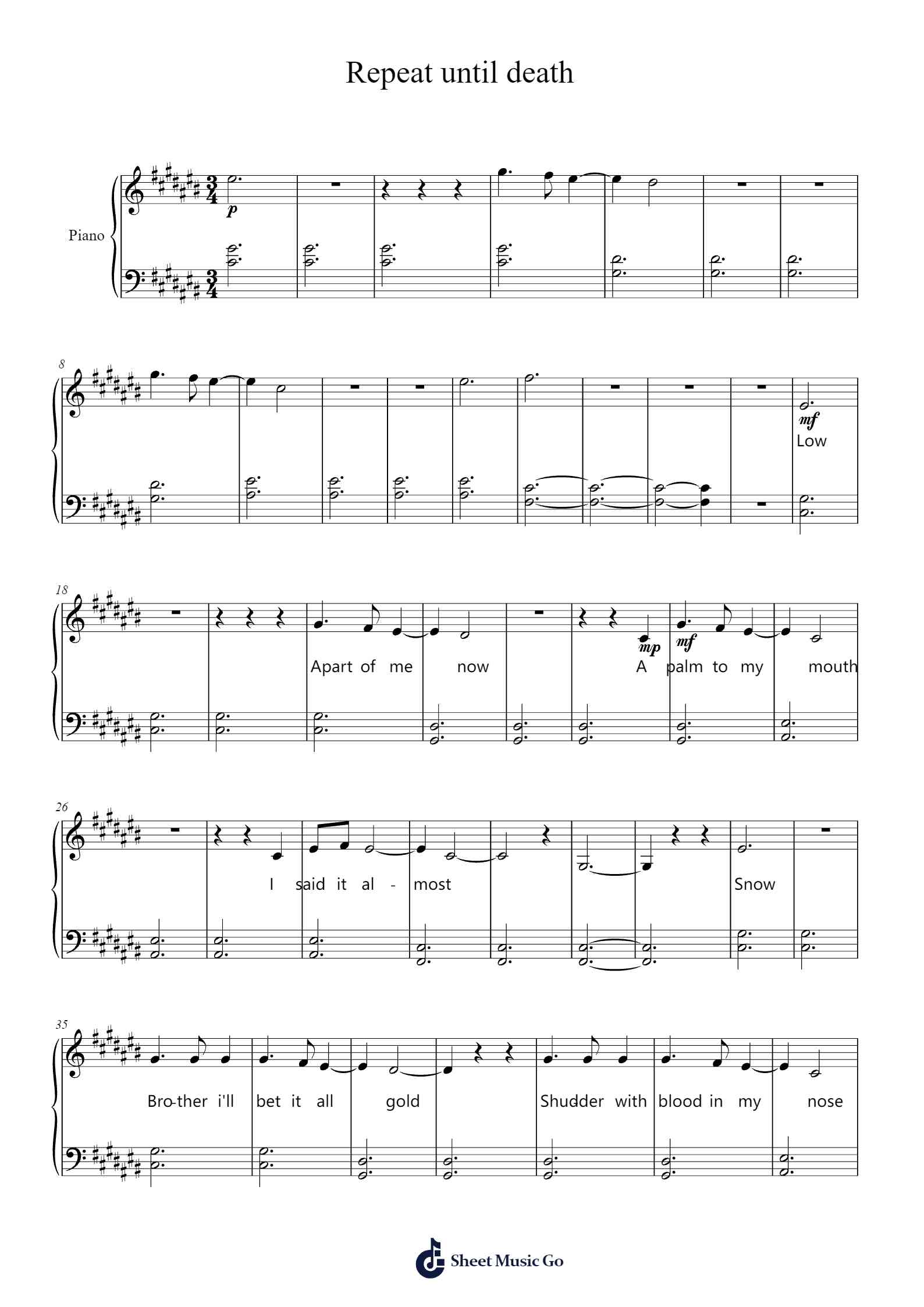 Repeat until death Sheet Music by Novo Amor-Arr.Barlo Osford