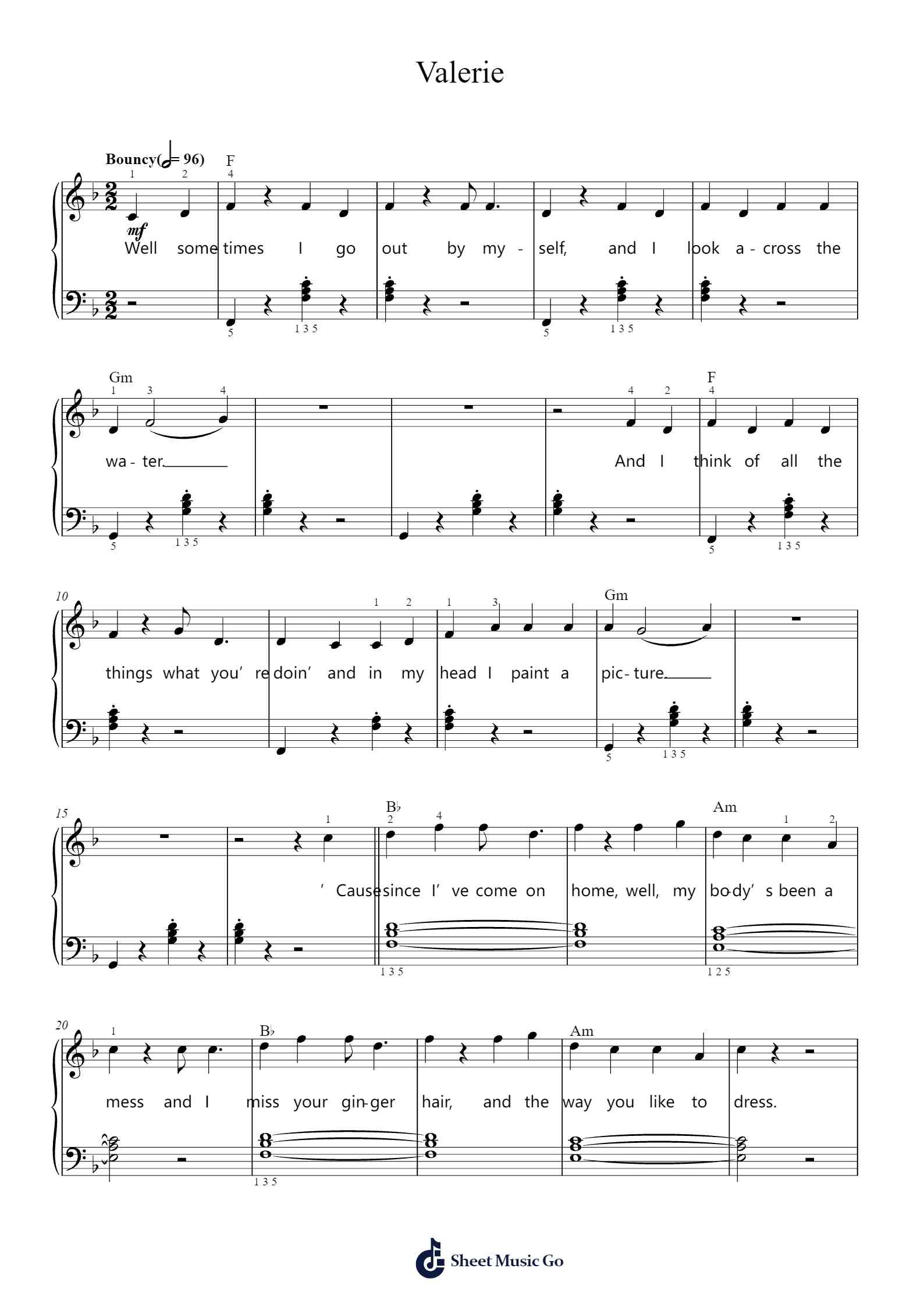 Valerie Sheet Music by Amy Winehouse-Arr.Moreliam