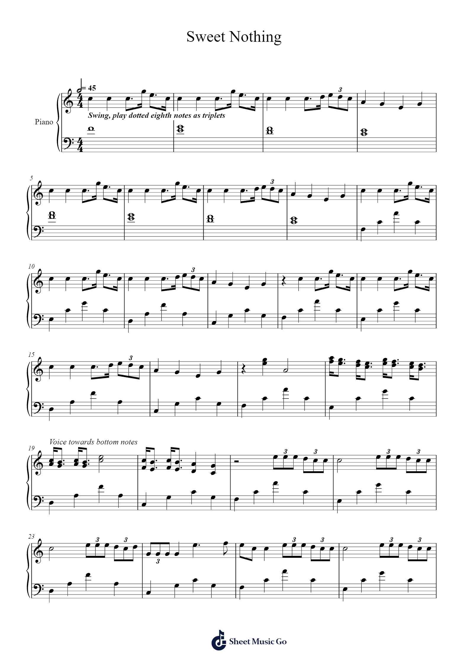 Sweet Nothing Piano Sheet Music