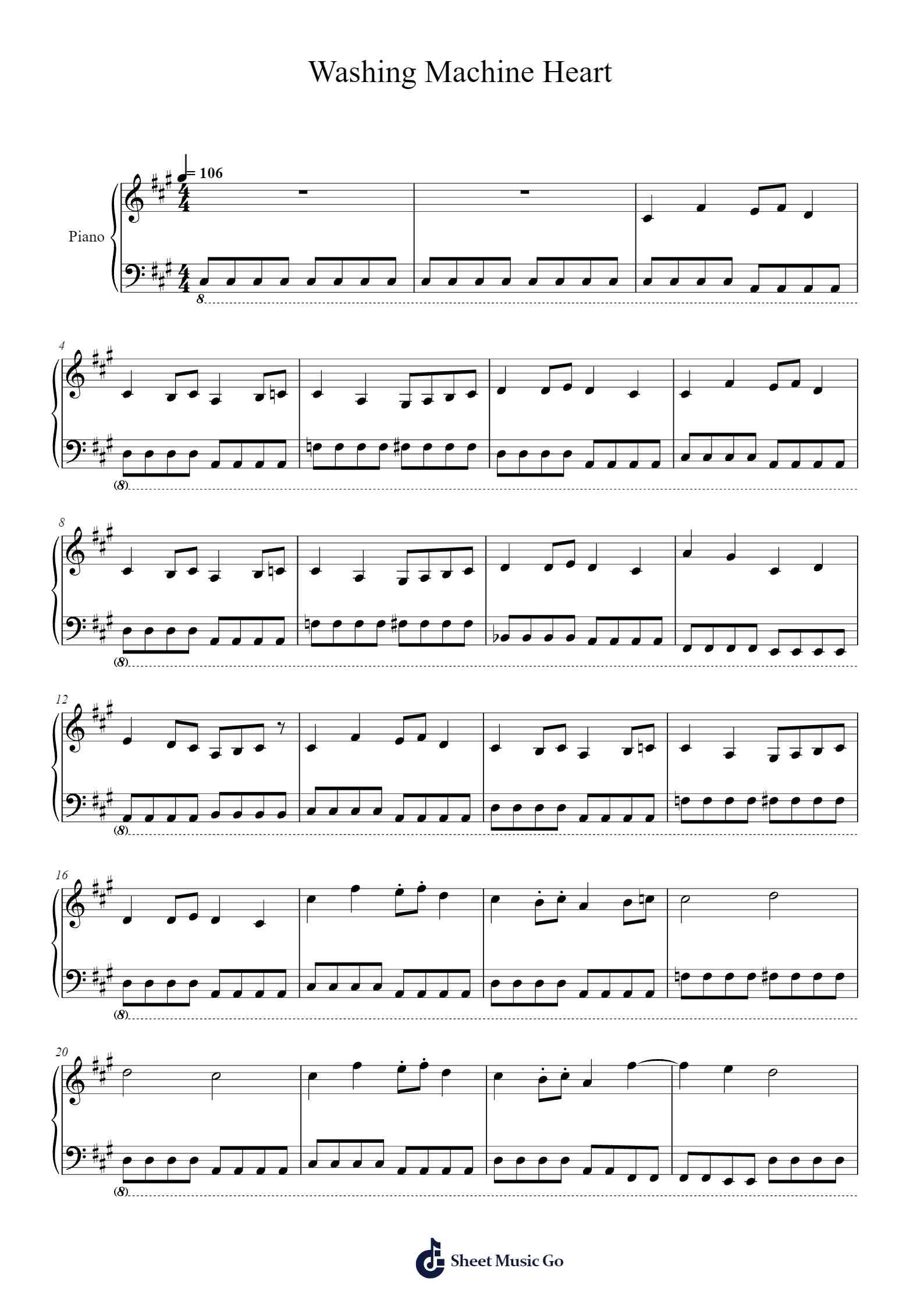 Washing Machine Heart Sheet Music by Mitski-Arr.Olch