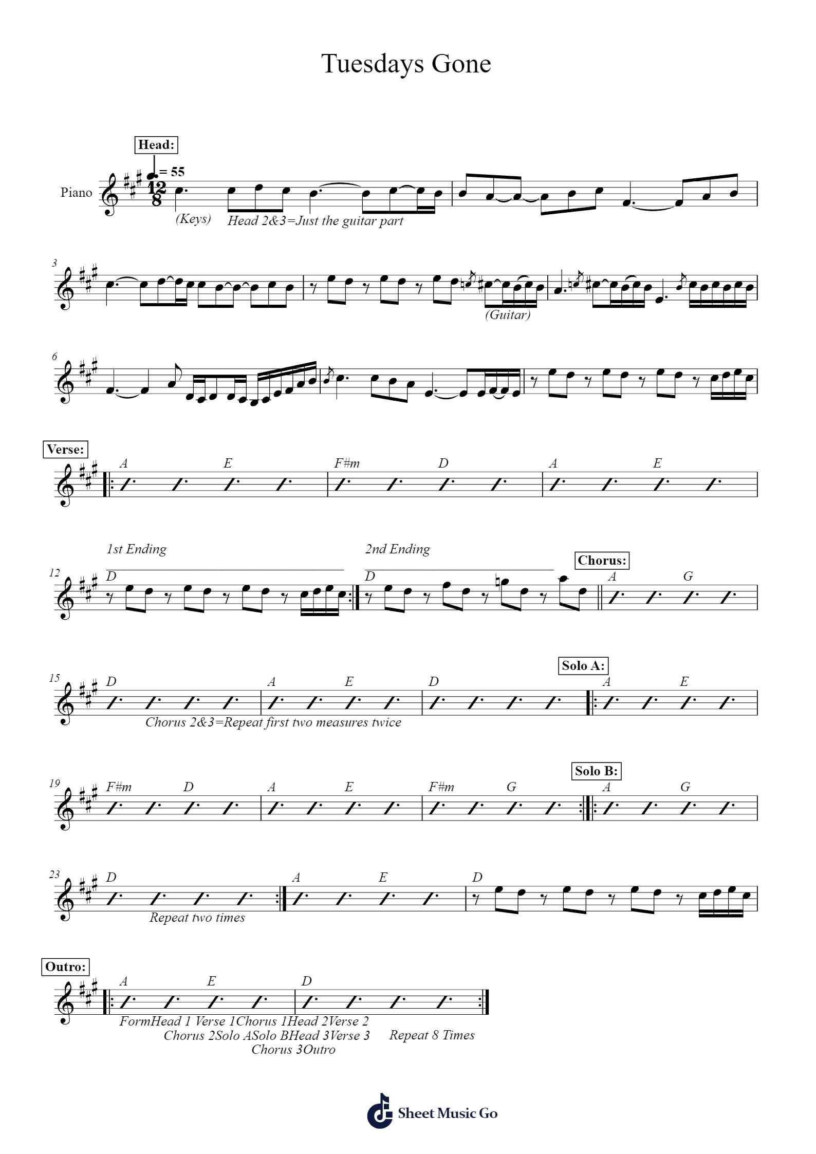 Tuesdays Gone Sheet Music by Lynyrd Skynyrd-Arr.Pumens Faulkgrant