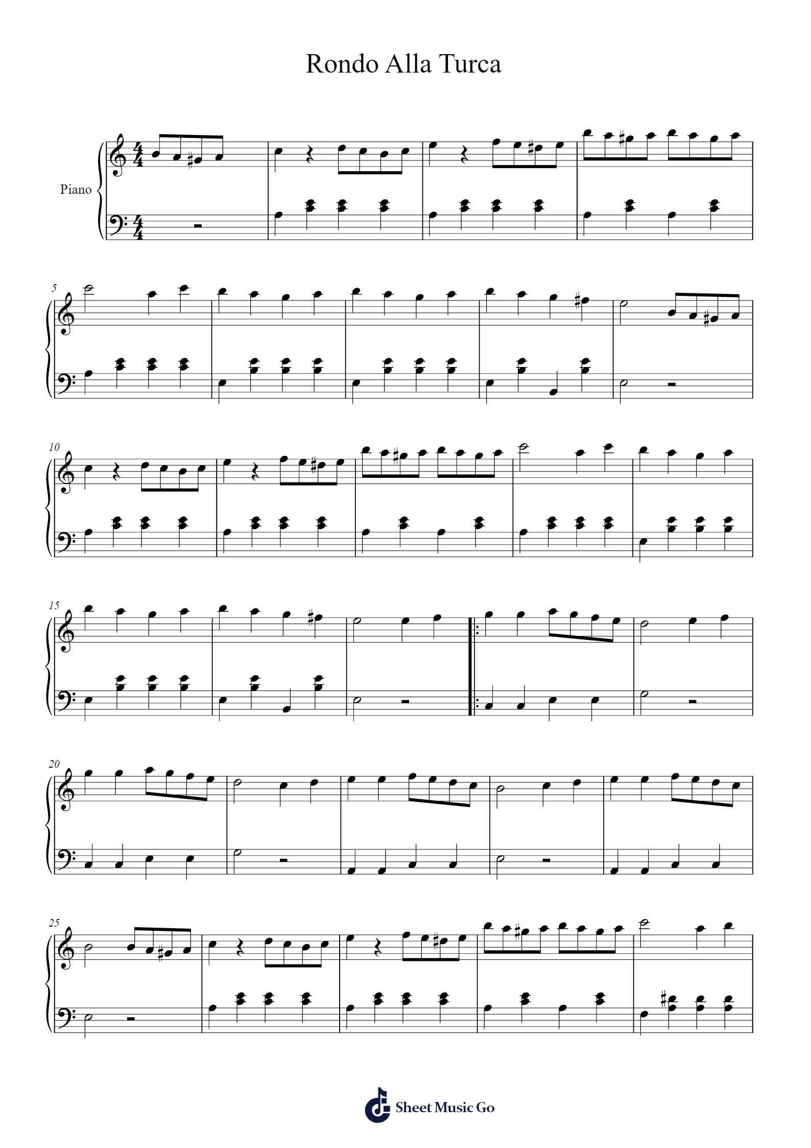 Rondo Alla Turca Sheet Music by Wolfgang Amadeus Mozart-Arr.Wescan