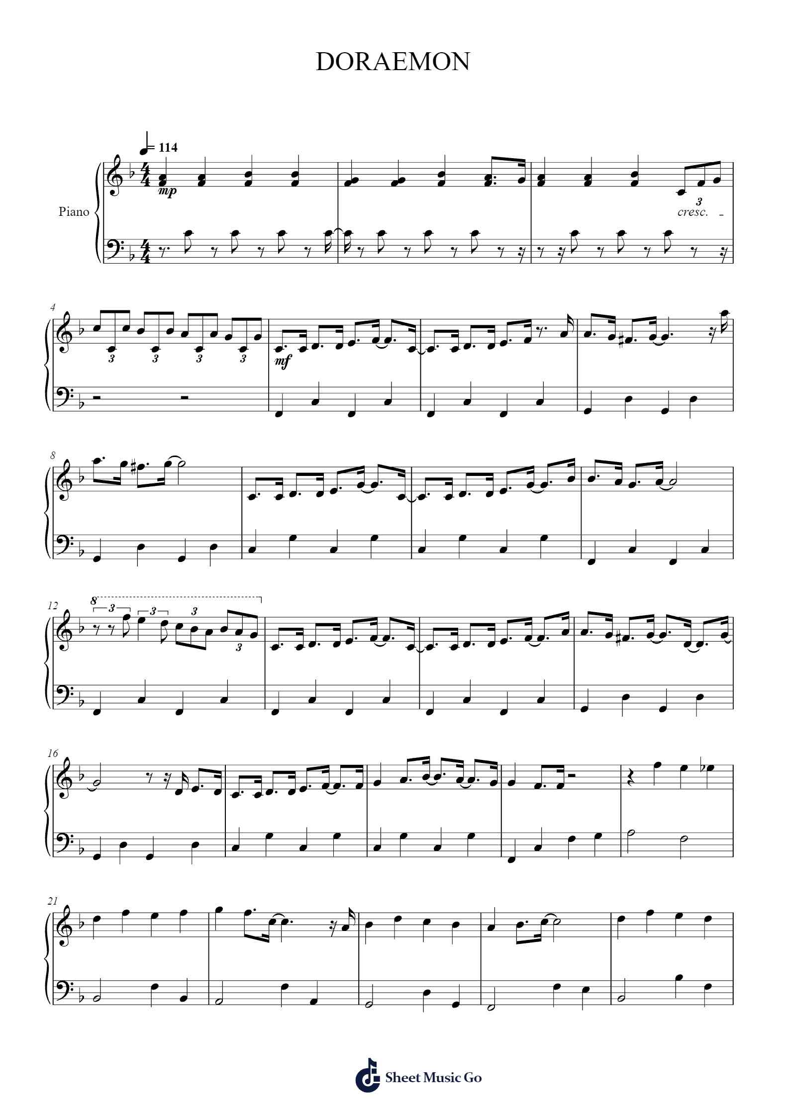 DORAEMON Sheet Music by Misc Soundtrack-Arr.Bosther