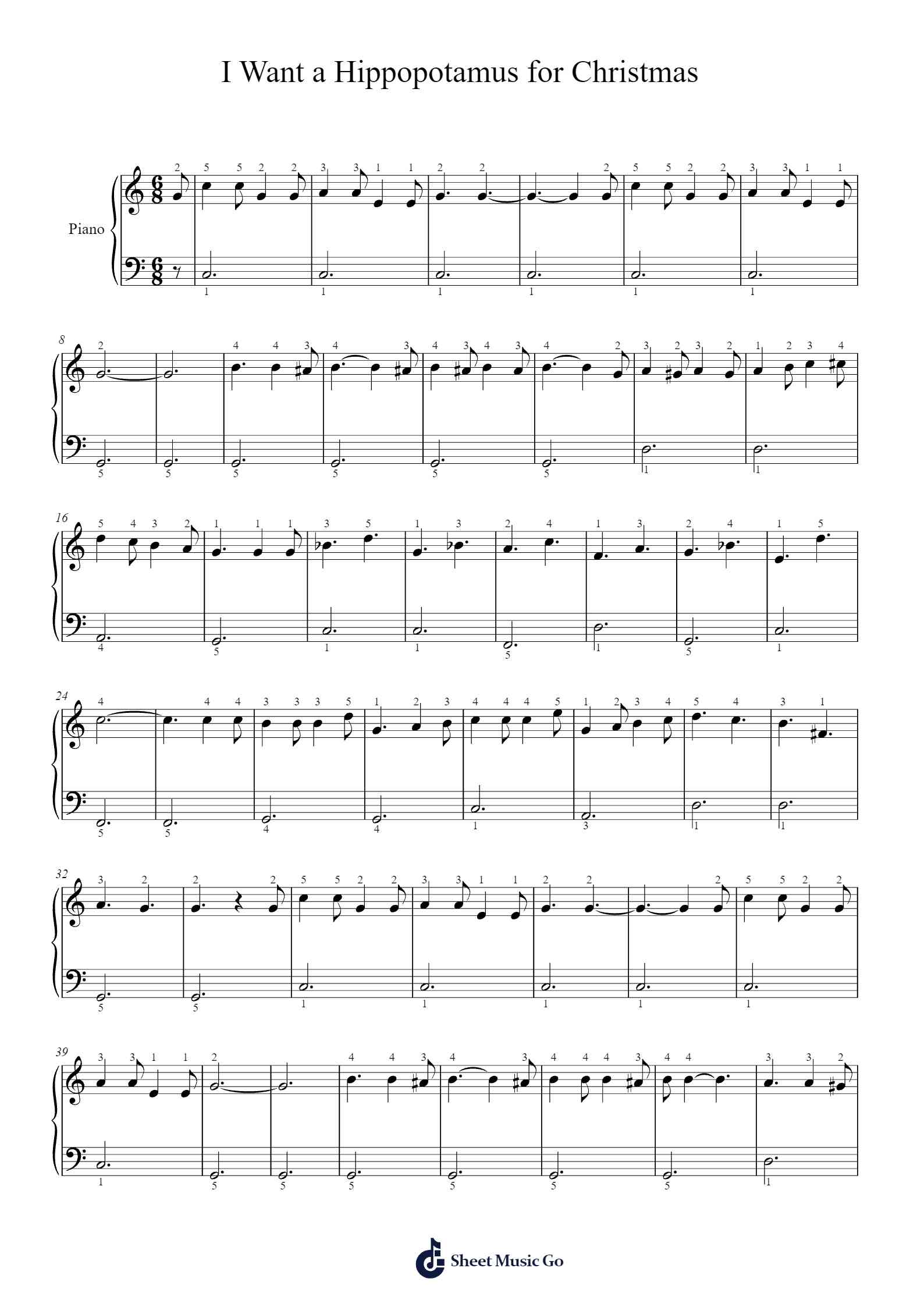 I Want a Hippopotamus for Christmas Sheet Music by John Rox-Arr.Saxbraith