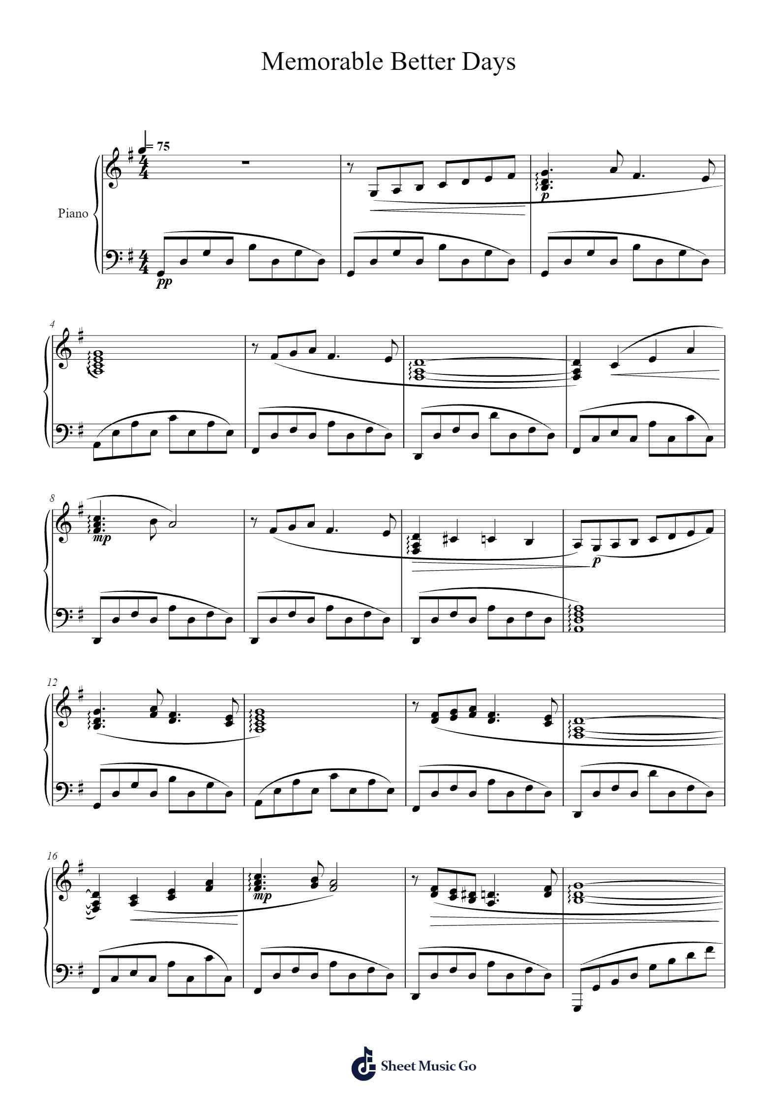 Memorable Better Days Sheet Music by Masao Aichi-Arr.Milllas