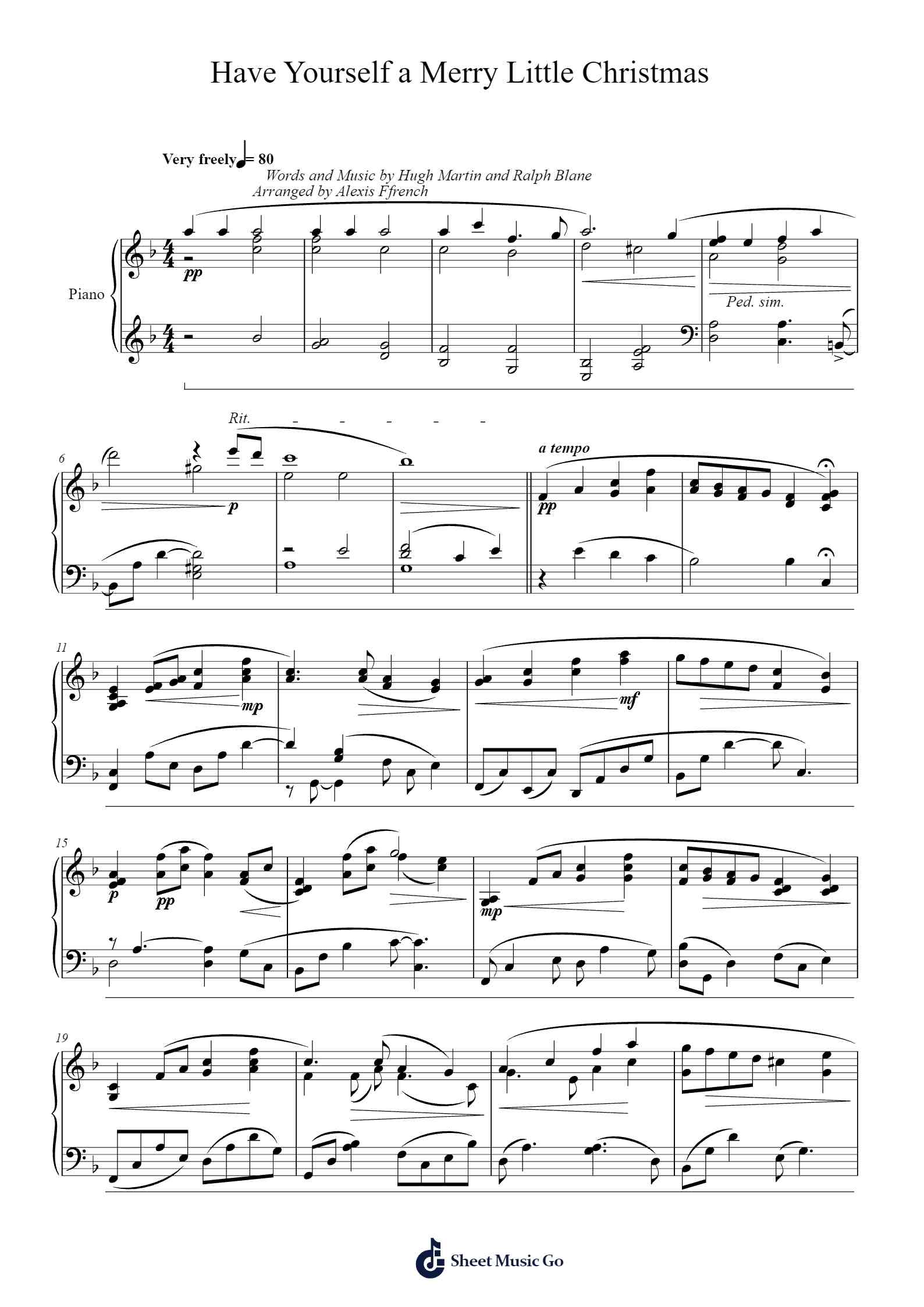 Have Yourself a Merry Little Christmas Sheet Music by Alexis Ffrench ...