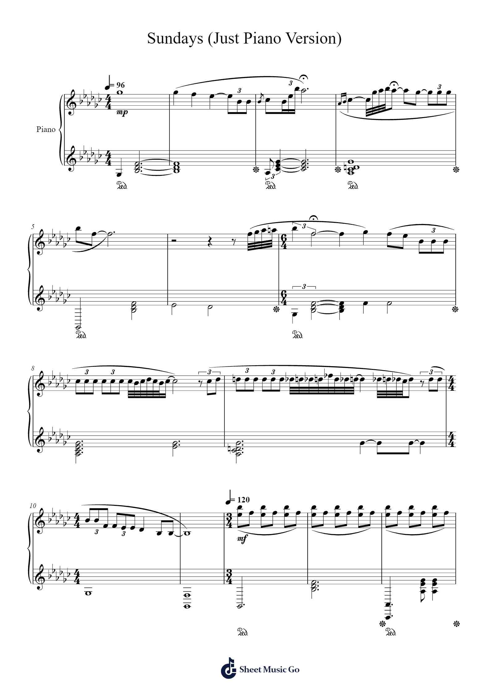 Sundays (Just Piano Version) Sheet Music by FKJ-Arr.Rooven