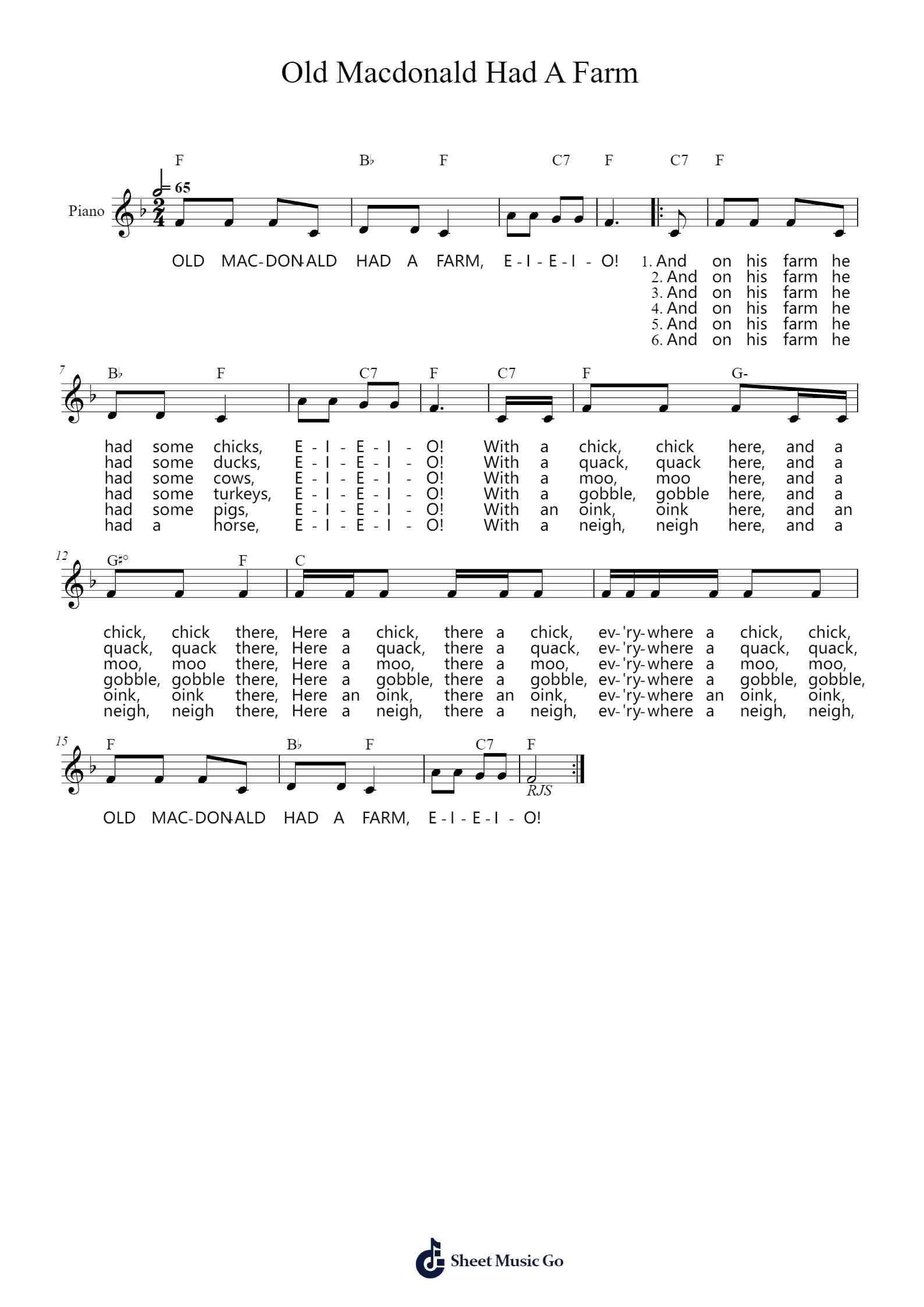 Old Macdonald Had A Farm Sheet Music by Misc Children-Arr.Jonric