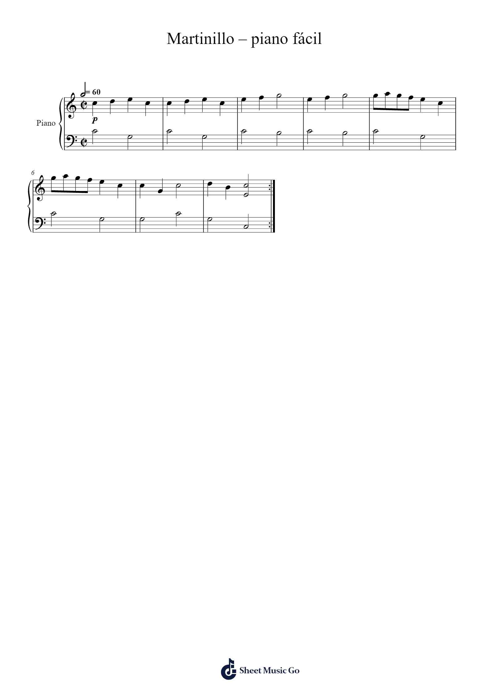 Partitura de Martinillo – piano fácil de Canciones Infantiles ...