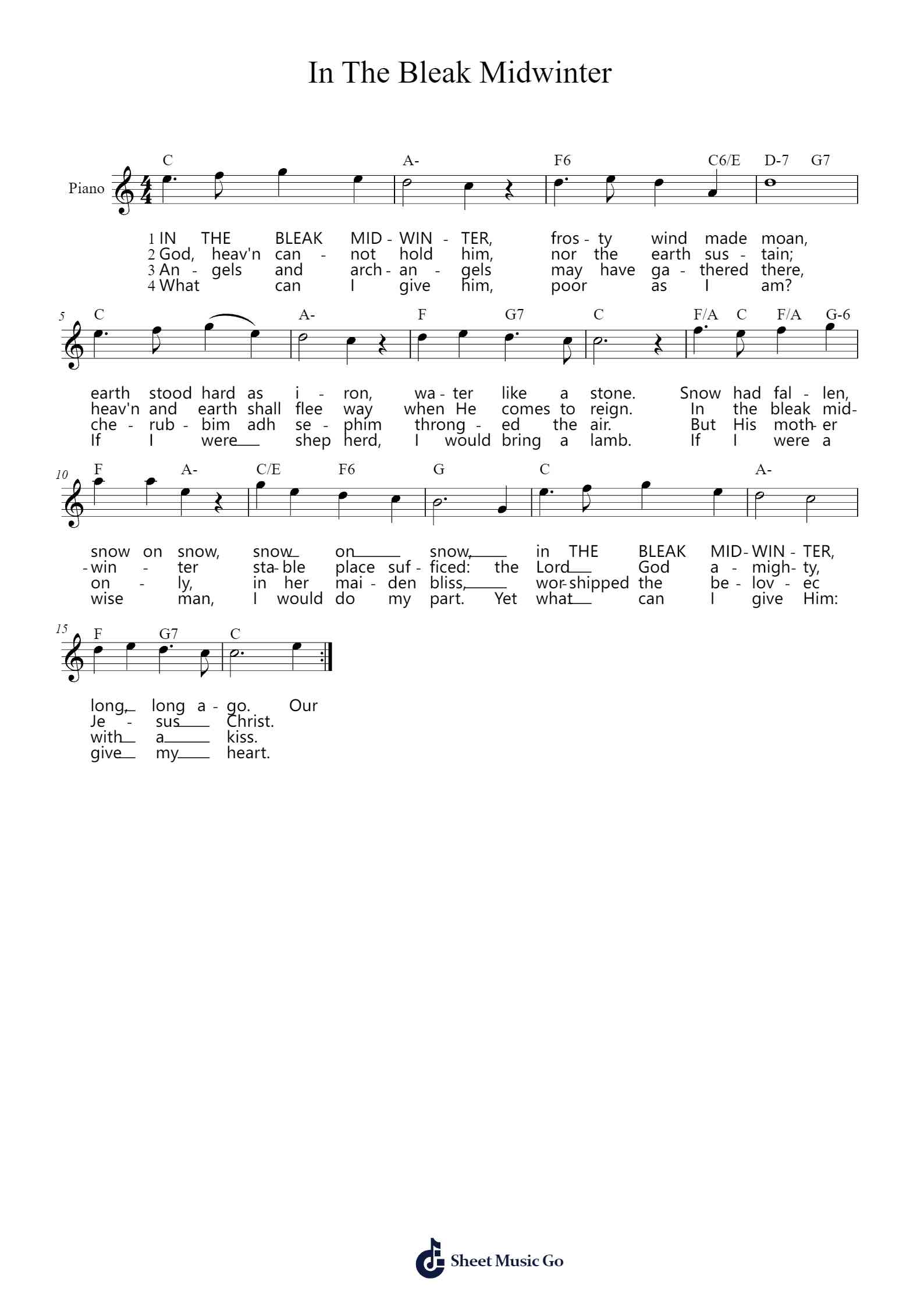 In The Bleak Midwinter Sheet Music by Gustav Holst-Arr.Ivescan Nelral