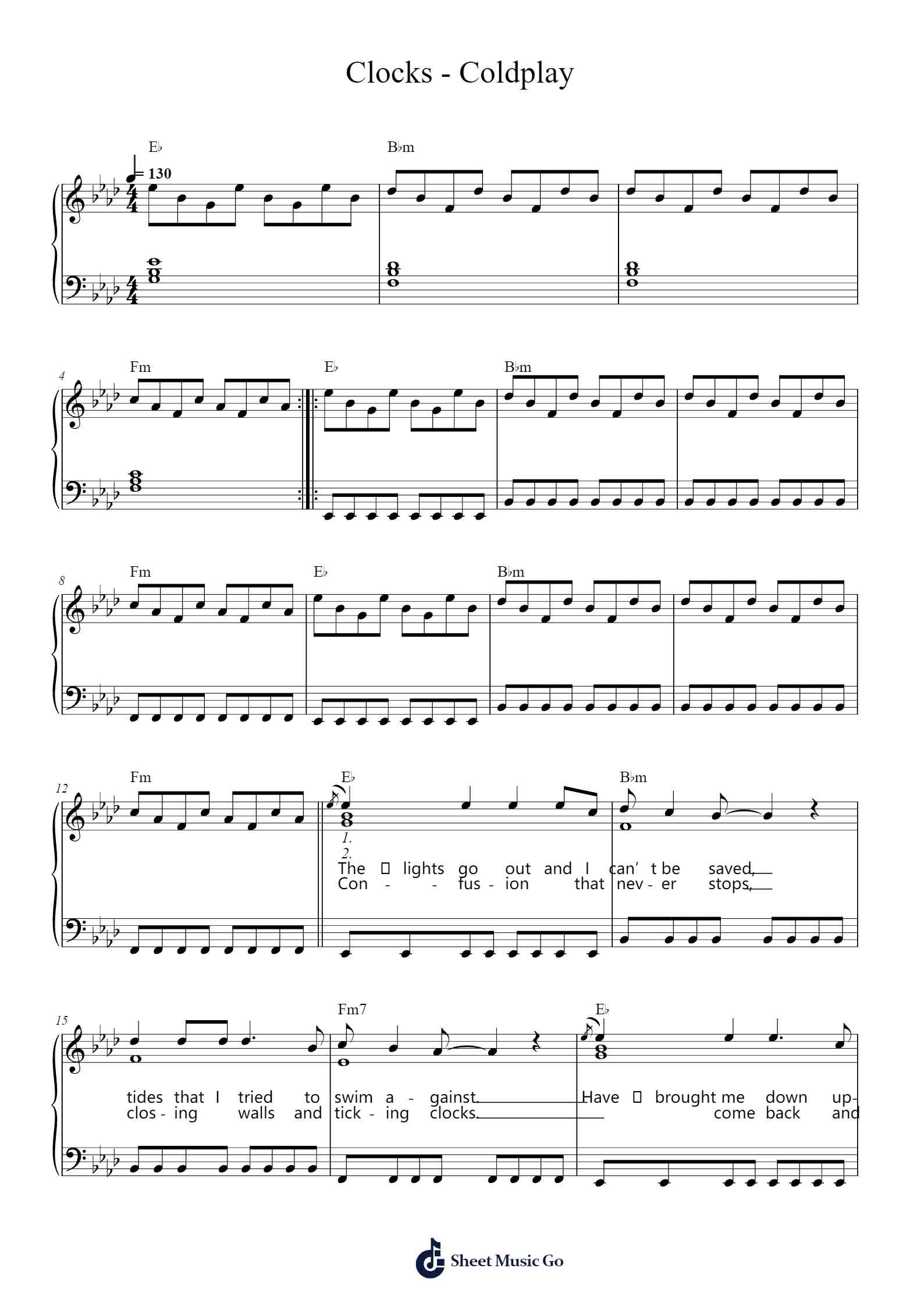 Clocks - Coldplay Sheet Music by Coldplay-Arr.Faybaird