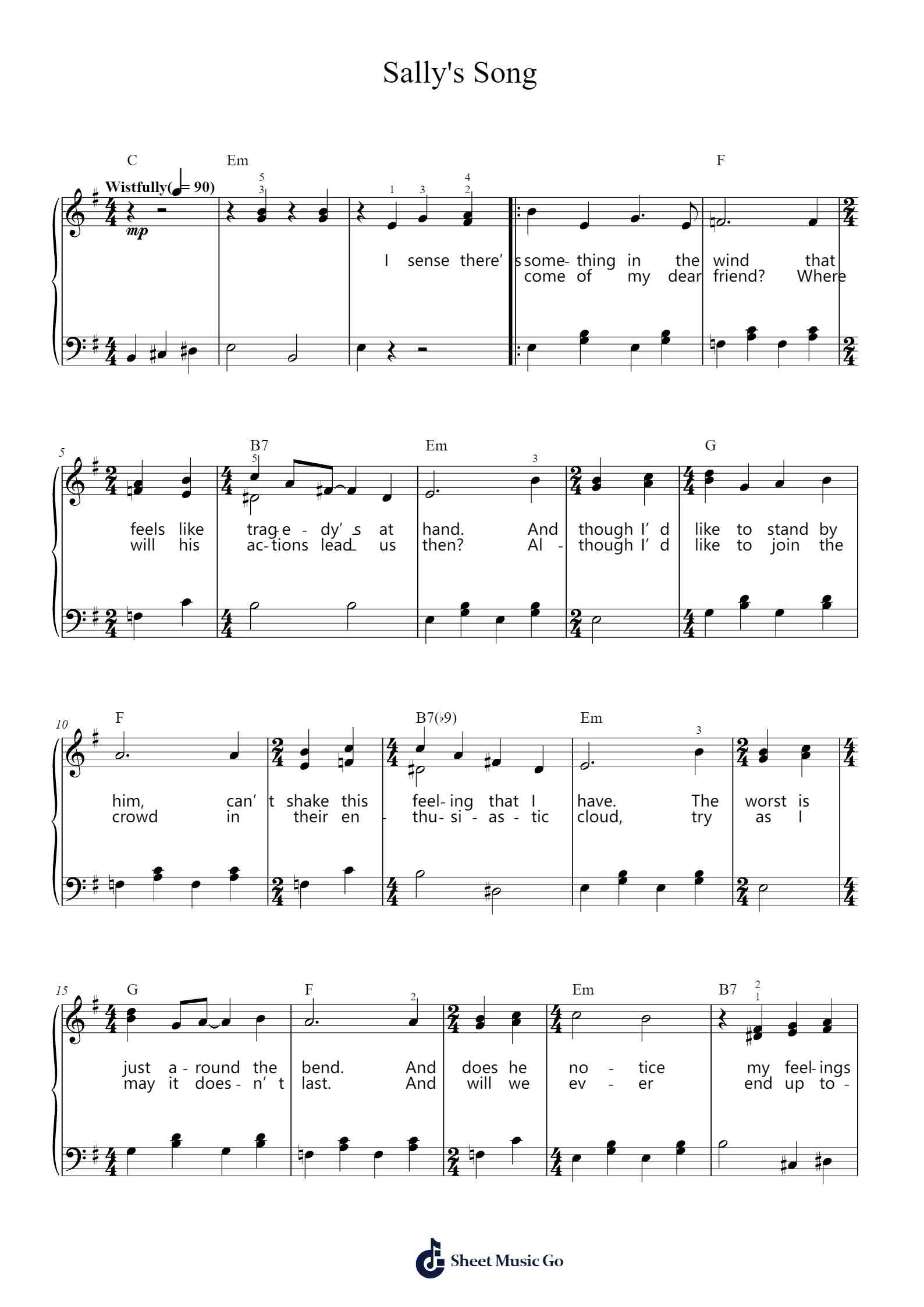 Sally's Song Sheet Music by Danny Elfman-Arr.Odefred