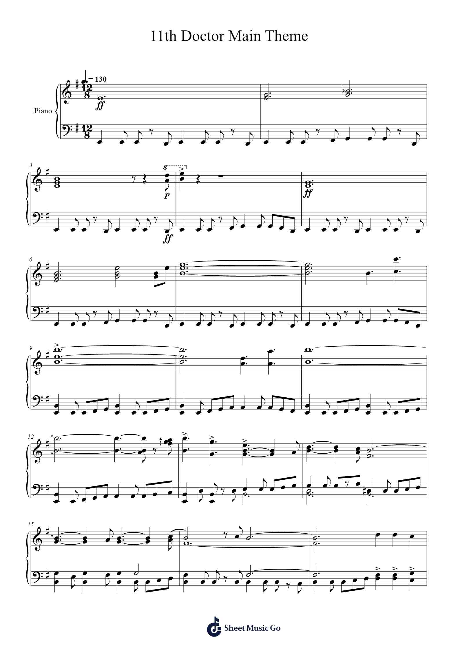 11th Doctor Main Theme Sheet Music by -Arr.Zimgus Jackfred