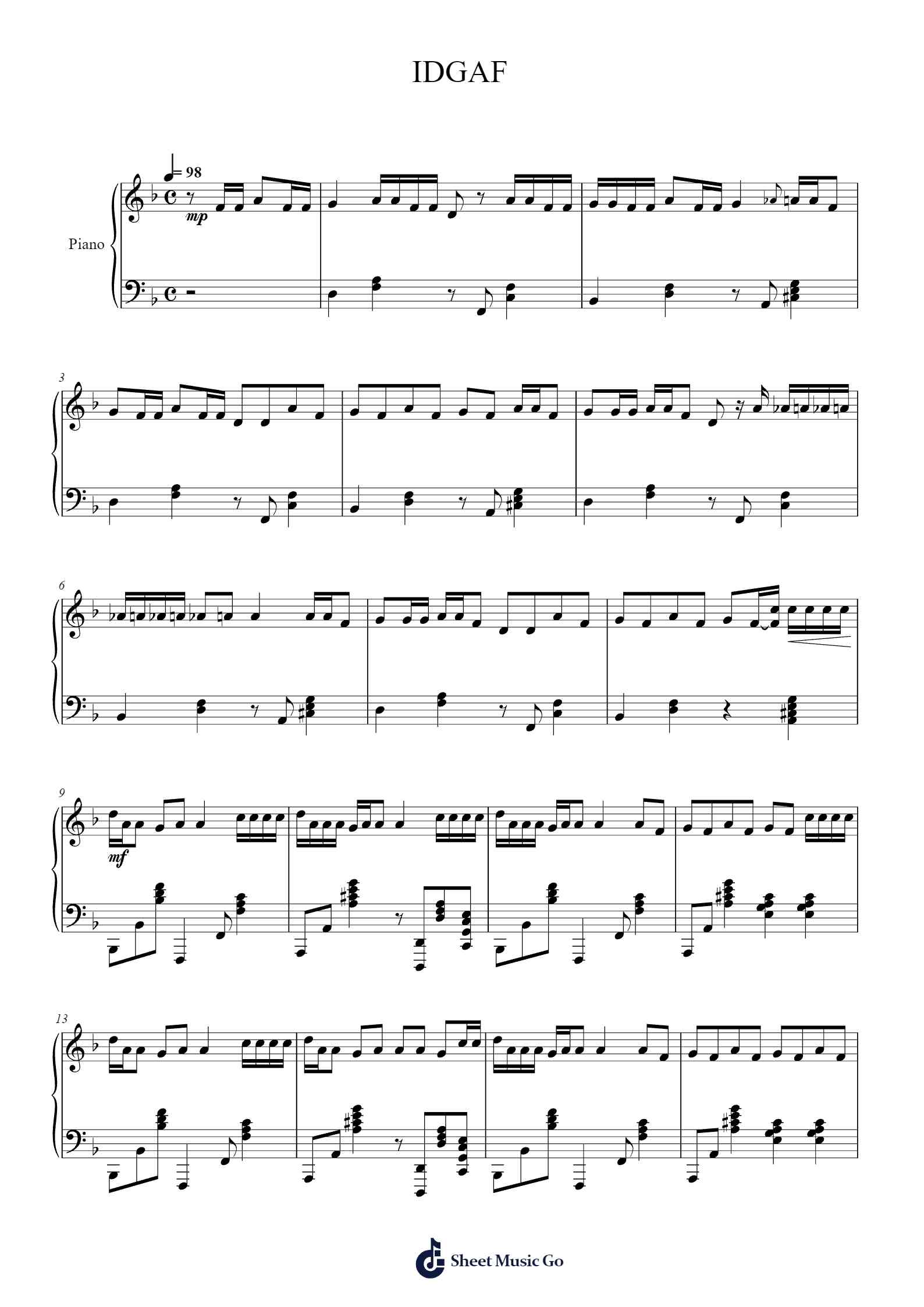 IDGAF Noten von BoyWithUke/blackbear-Arr.Duttraine