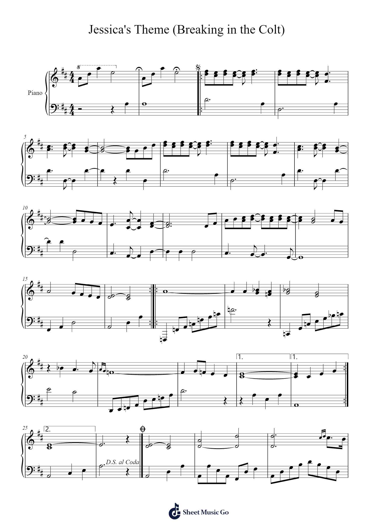 Jessica's Theme (Breaking in the Colt) Sheet Music by Bruce Rowland-Arr ...