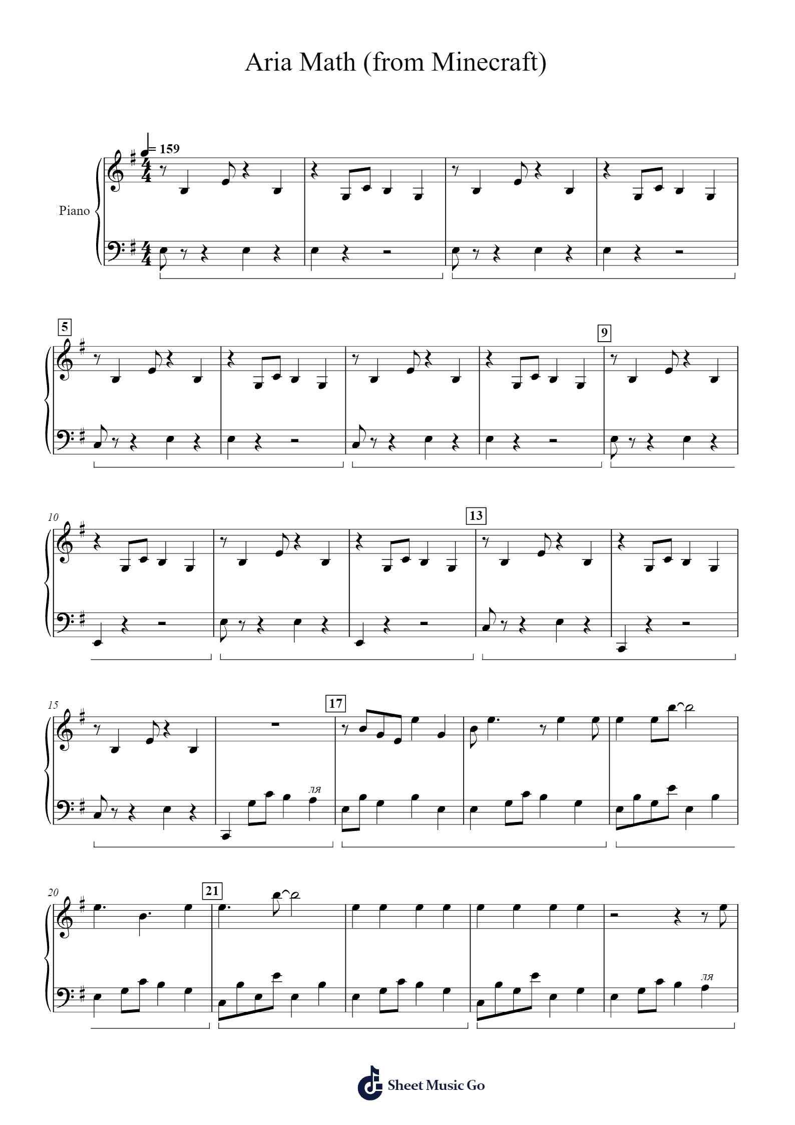 Aria Math (from Minecraft) Sheet Music by C418-Arr.Faulkvan
