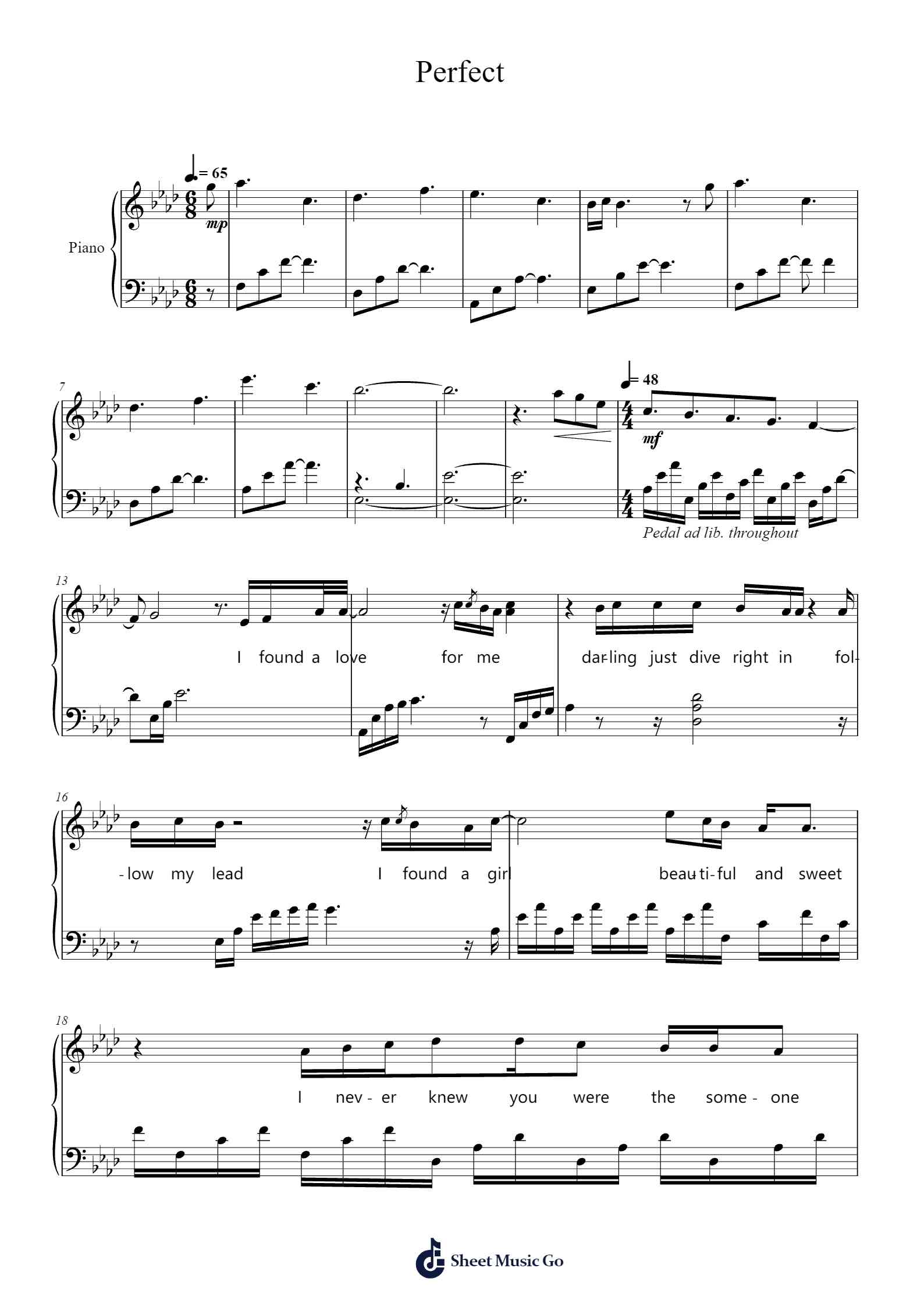 Perfect Sheet Music by Ed Sheeran-Arr.Sigice